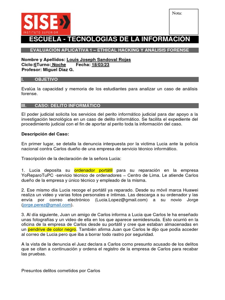 Examen PEA 1 - Louis Joseph Sandoval Rojas | PDF | Hardware de la ...