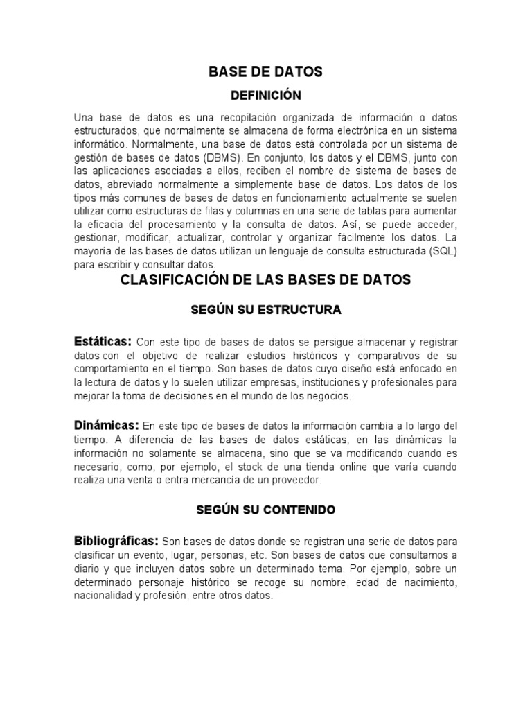 Base de Datos | PDF | Bases de datos | Datos