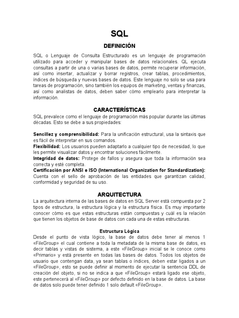 Definición | PDF | SQL | Bases de datos