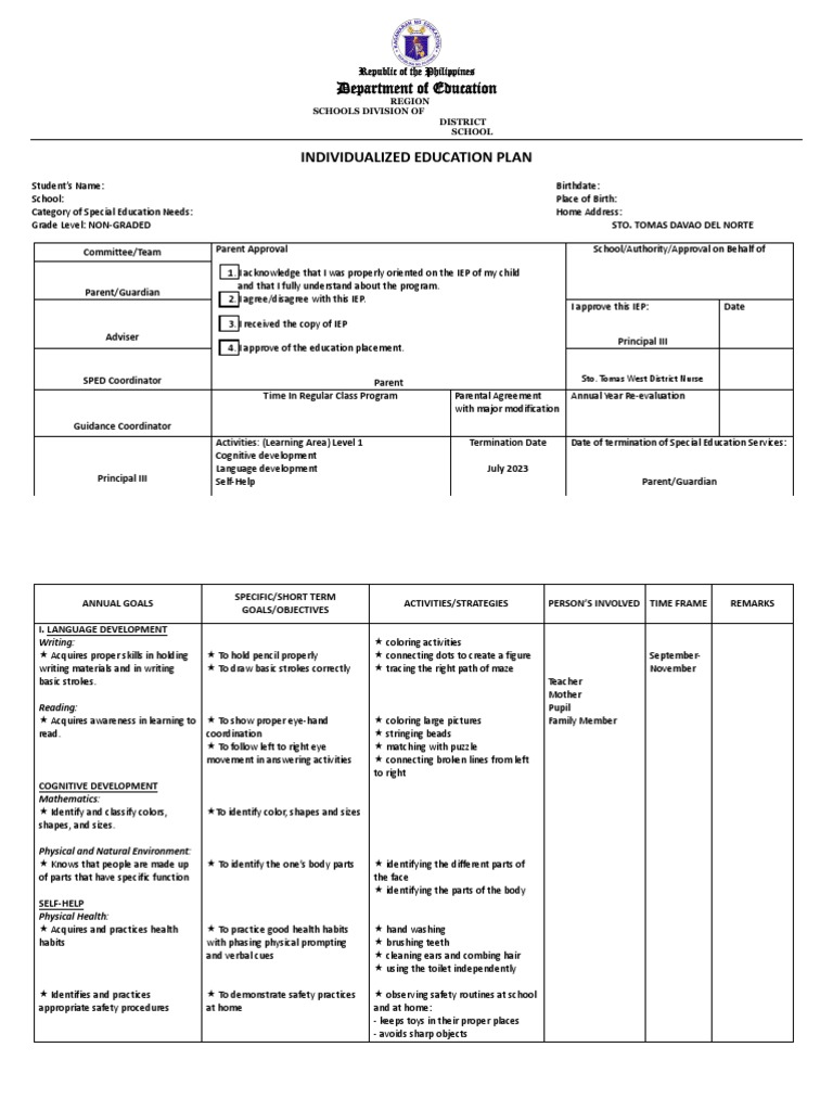 IEP for Intellectual Disability Example | PDF | Individualized ...