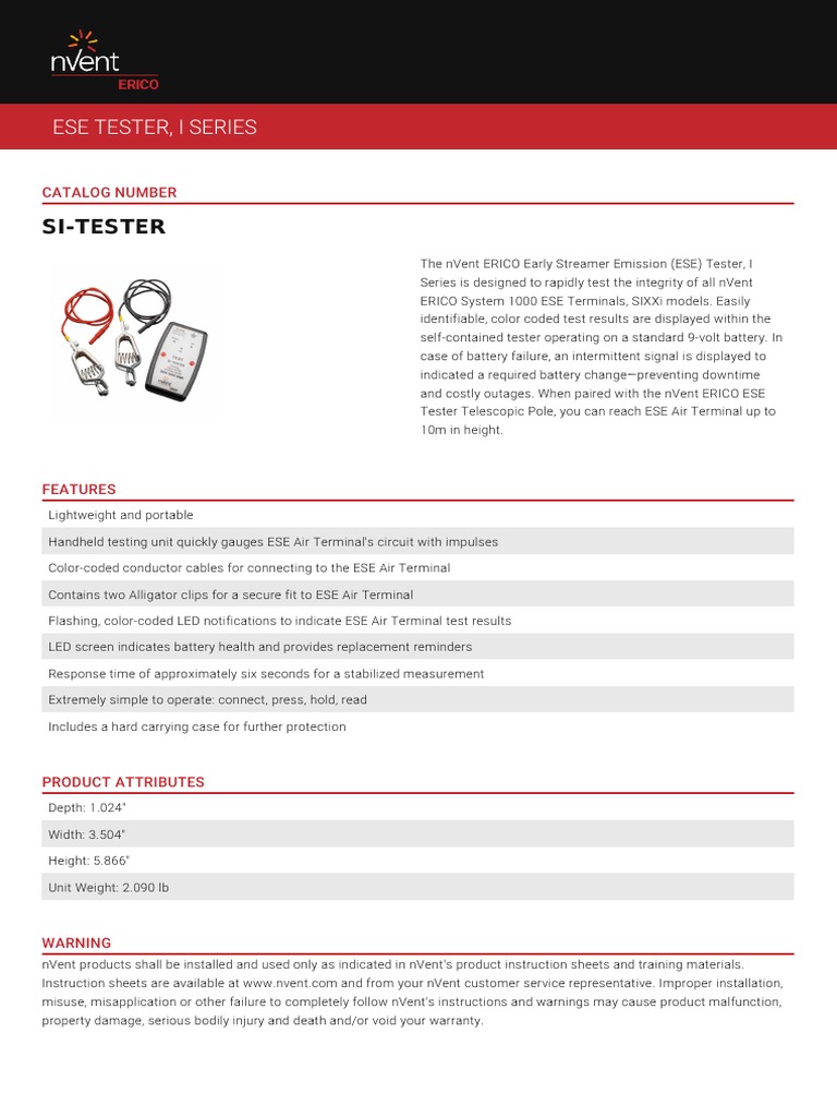 Nvent ERICO ESE Tester I Series | PDF | Manufactured Goods | Electrical ...