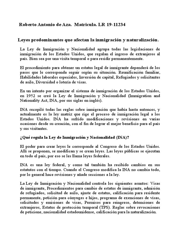 Ley de Inmigración y Nacionalidad en EE.UU. | PDF | Los Estados Unidos ...