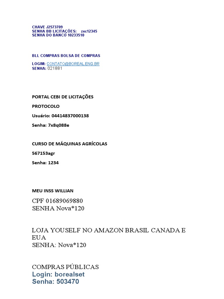 SENHAS Luiz | PDF | Senha | Fazer login