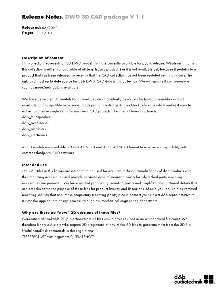 DWG 3D CAD Models Release Notes V1.1 | PDF | Auto Cad | Computing