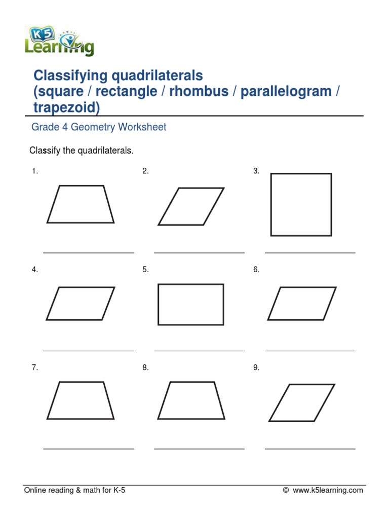 Grade 4 Geometry Classifying Quadrilaterals C | PDF | Teaching Methods ...