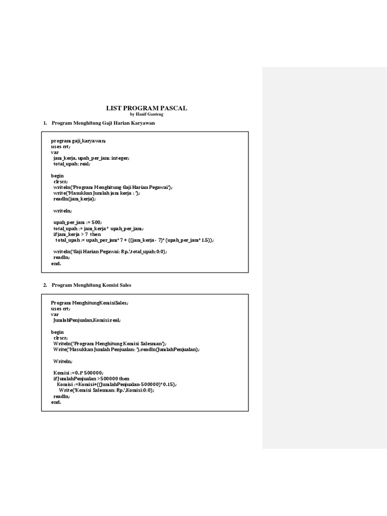 Program Pascal untuk Hitung Gaji dan Luas | PDF