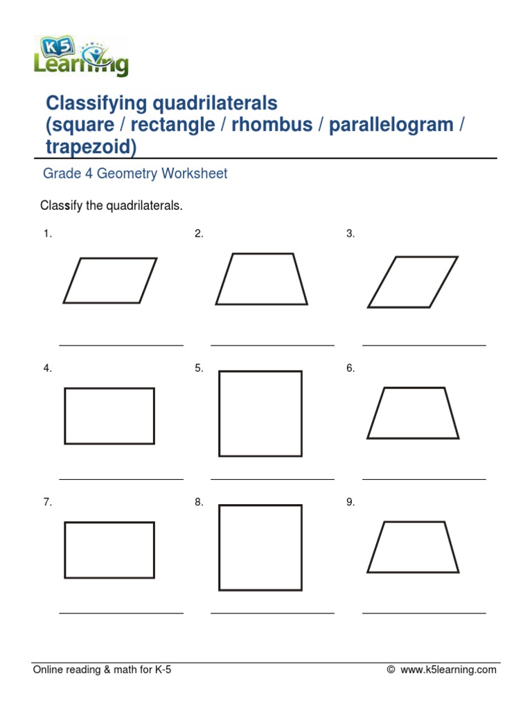 Grade 4 Geometry Classifying Quadrilaterals A | PDF