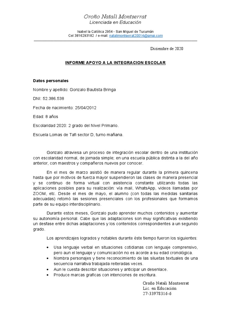4 EJEMPLO Apoyo A La Integracion Escolar | PDF