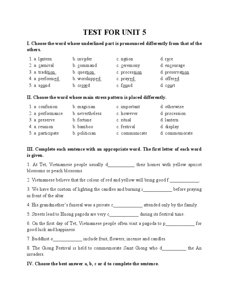 Test For Unit 5 | PDF