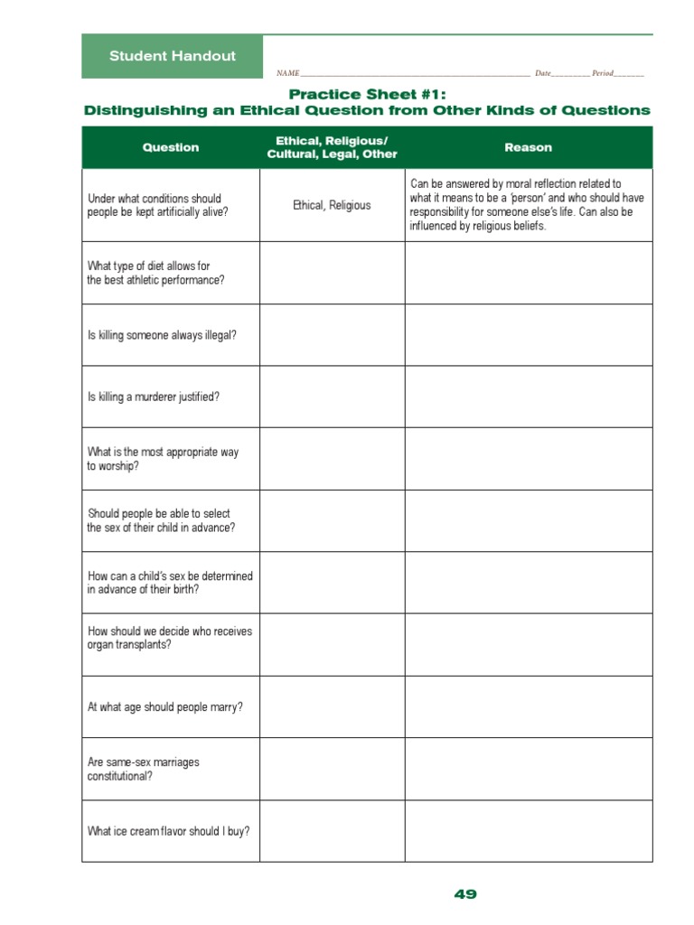 Ethics Exercises 12th Grade | PDF | Social Institutions | Applied Ethics