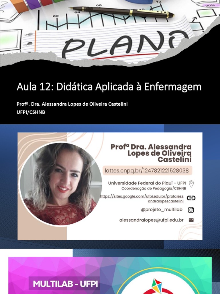Slides - Aula 12 - DIDÁTICA APLICADA A ENFERMAGEM - Prof. Dra. Alessandra Lopes de Oliveira ...