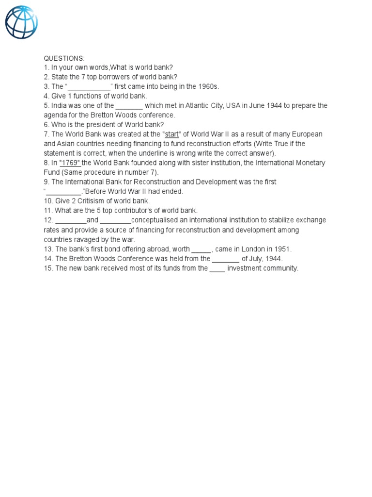 World Bank Questions and Answers | PDF | World Bank | International ...