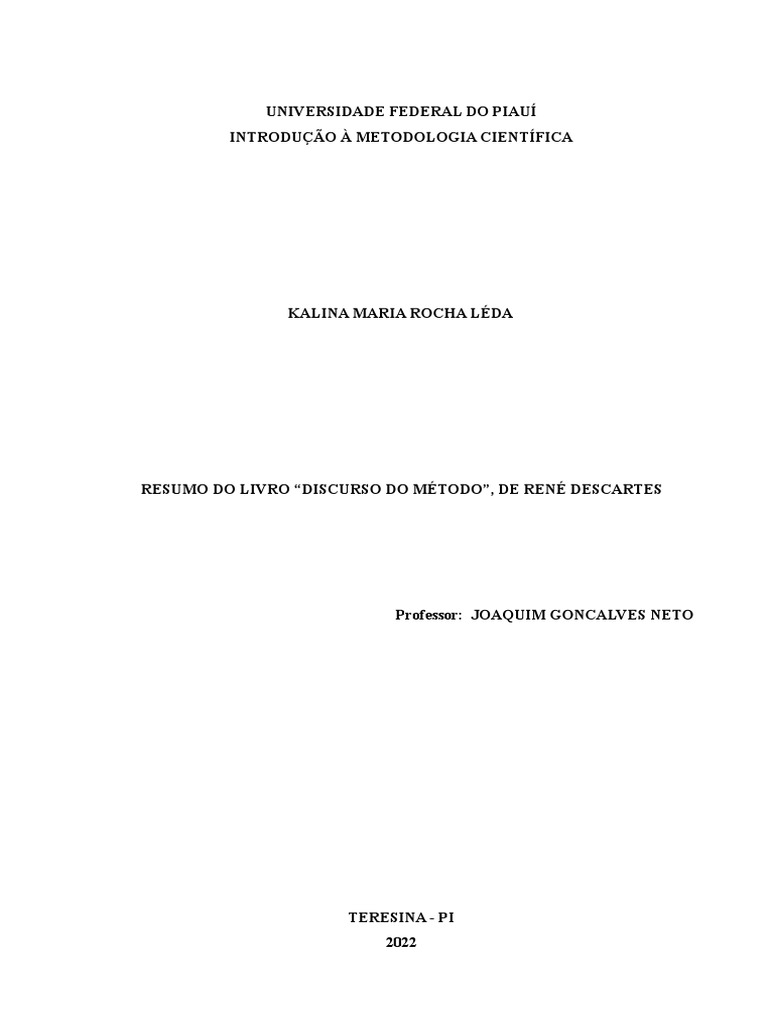 Resumo Do Livro "Discurso Do Método", de René Descartes | PDF | Science ...