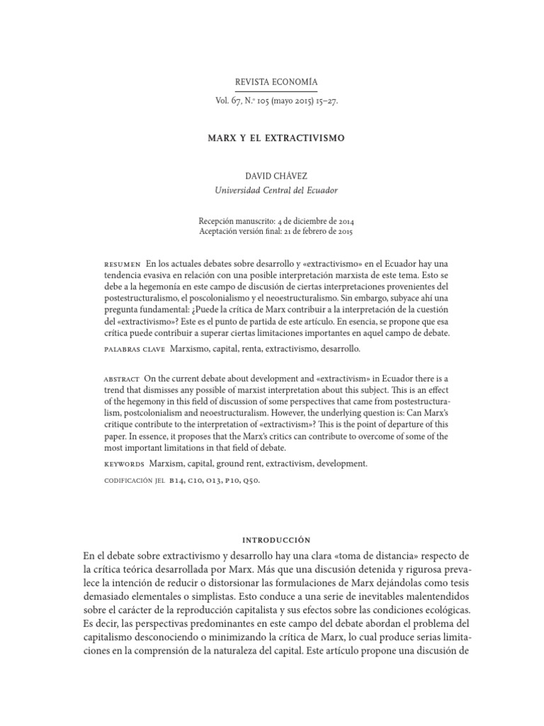 Chavez (2015) - Marx y Extractivismo | PDF | Capital (economía) | Karl Marx