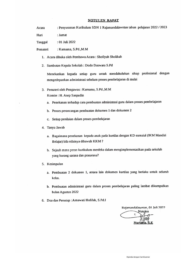 Notula Rapat Penyusunan Kurikulum Pdf Pdf