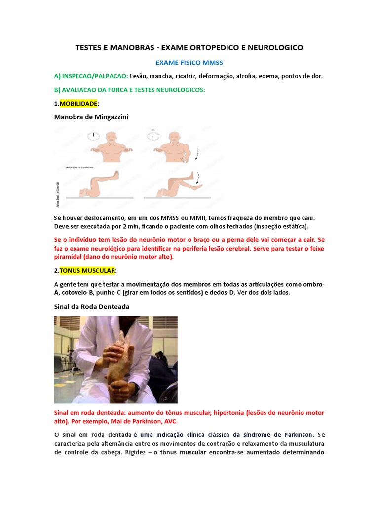EXAME ORTOPÉDICO E NEUROLÓGICO DOS MEMBROS SUPERIORES E INFERIORES ...