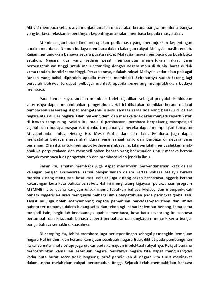 Contoh Karangan Kepentingan Amalan Membaca | PDF