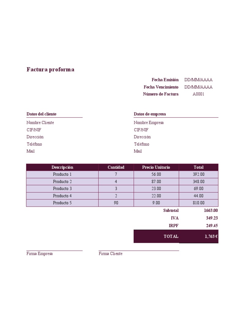 Plantilla de Factura Proforma Excel | PDF | Finanzas y dinero