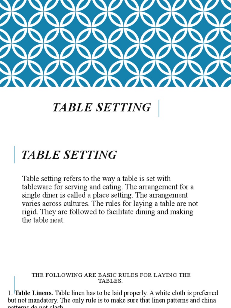 Table Setting | PDF | Tableware | Food And Drink