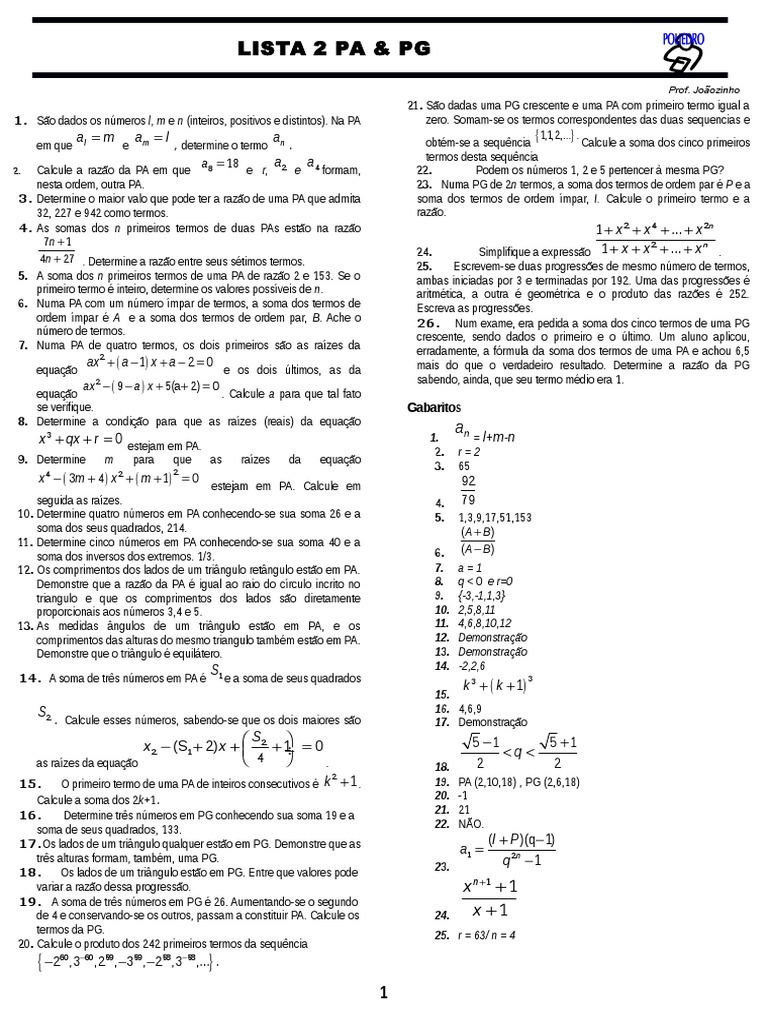 Lista 2 - PA e PG | PDF | Triângulo | Sequência
