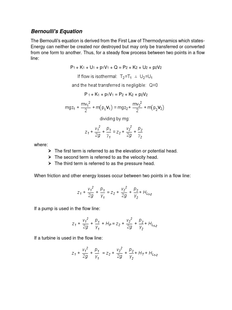 Bernoullis Equation Pdf