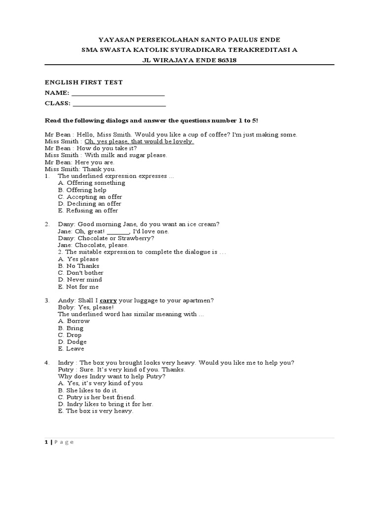 Offering Help Quiz | Download Free PDF | Verb | Grammar