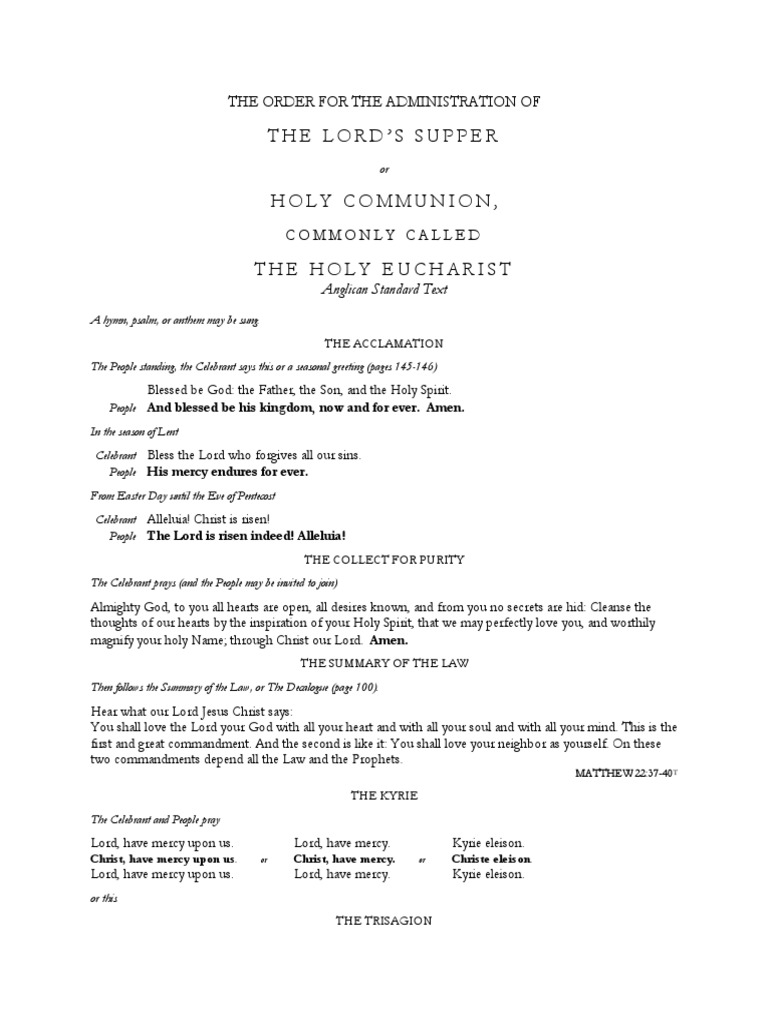 Anglican Eucharist Order of Service | PDF