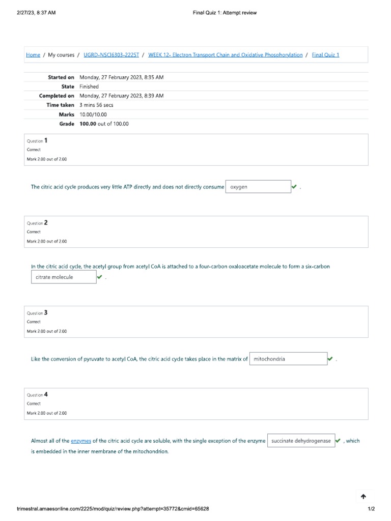 Biochemistry Final Quiz 1 PDF | PDF