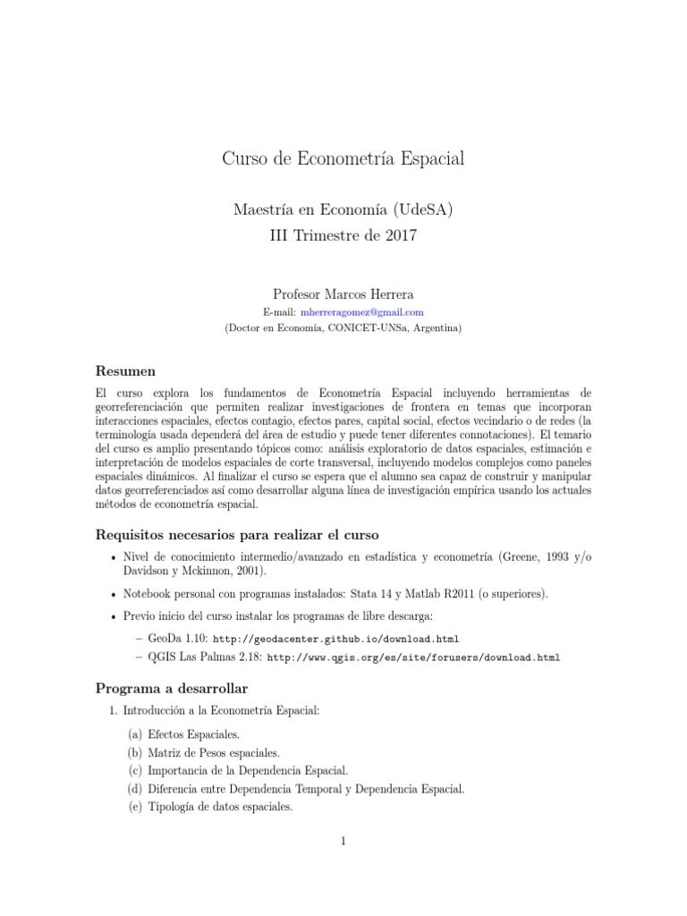 Curso Avanzado de Econometría Espacial | PDF | Análisis de regresión | Método científico