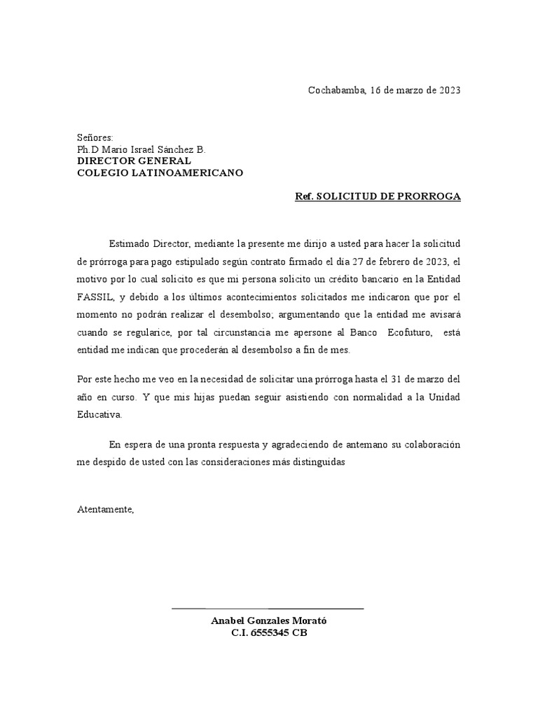 Solicitud de Prórroga de Pago | PDF