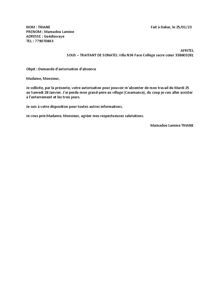 Copie de Demande D'autorisation | PDF