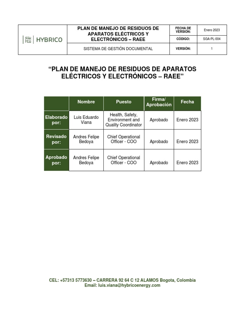Plan de Manejo de Residuos Raee | PDF | Residuos | Reciclaje
