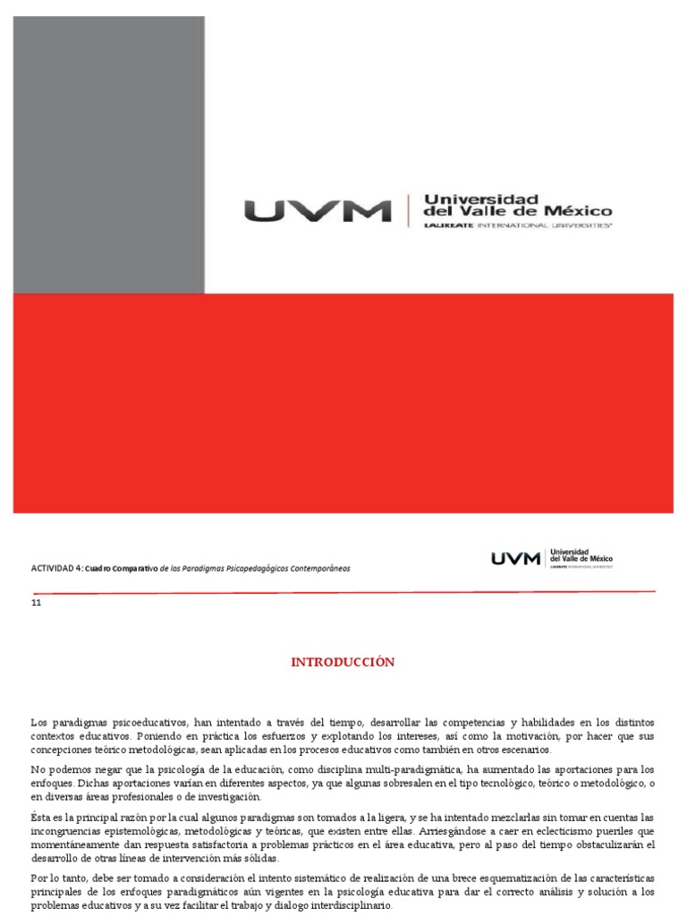 Ejemplo de Cuadro Comparativo Paragigmas Uvm | PDF | Aprendizaje | Evaluación