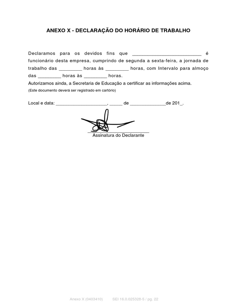 Declaração de Horário de Trabalho | PDF