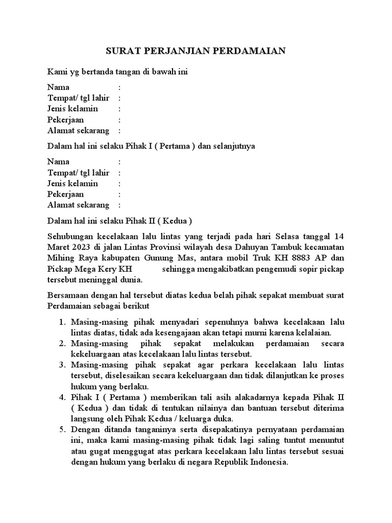 Surat Perjanjian Perdamaian | PDF