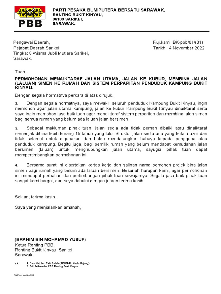 SURAT PBB - Mohon Jalan Kubur | PDF