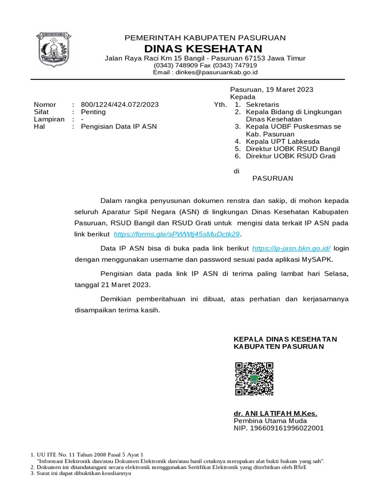 Surat Pengisian Ip Asn | PDF