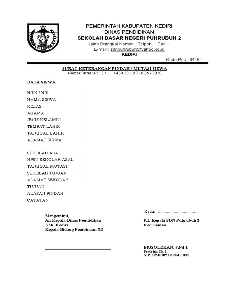 Contoh Format Surat Mutasi DR Lembaga | PDF