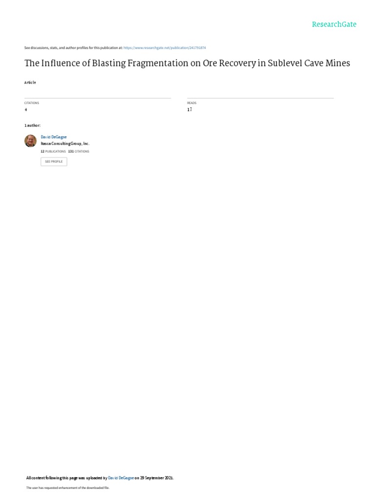 The Influence Of Blasting Fragmentation On Ore Recovery In Sublevel Cave Mines Pdf Mining