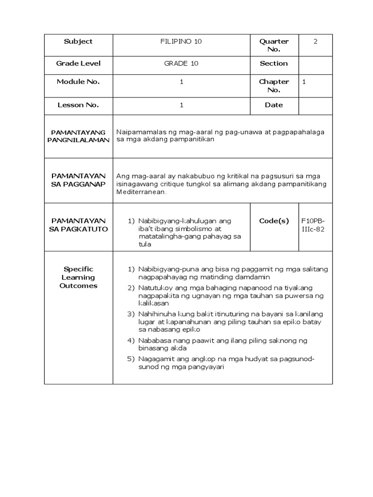 Filipino 10 Quarter 2 Module 2 | PDF
