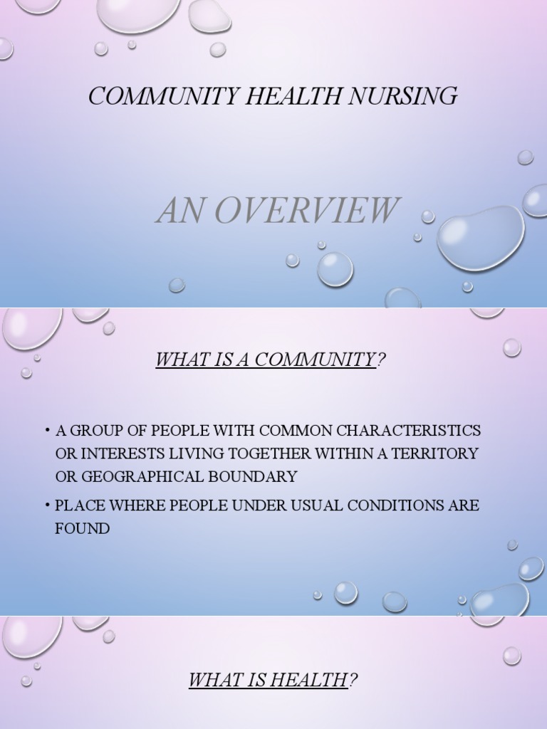 COMMUNITY HEALTH NURSING An Overview | PDF | Health Economics | Medicine