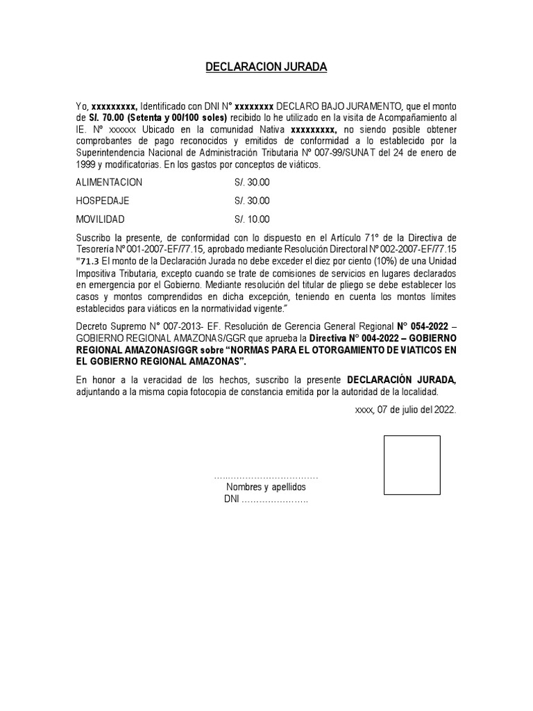 Declaración Jurada De Gastos Pdf 2441