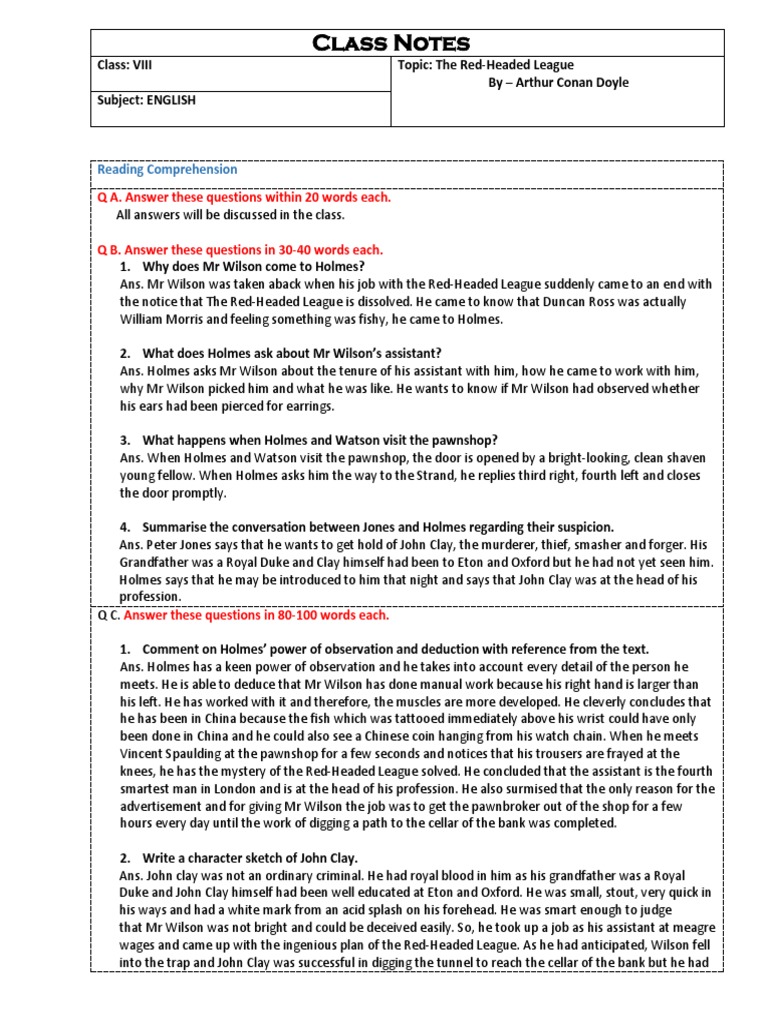 8 English 2 | PDF | The Red Headed League | Sherlock Holmes