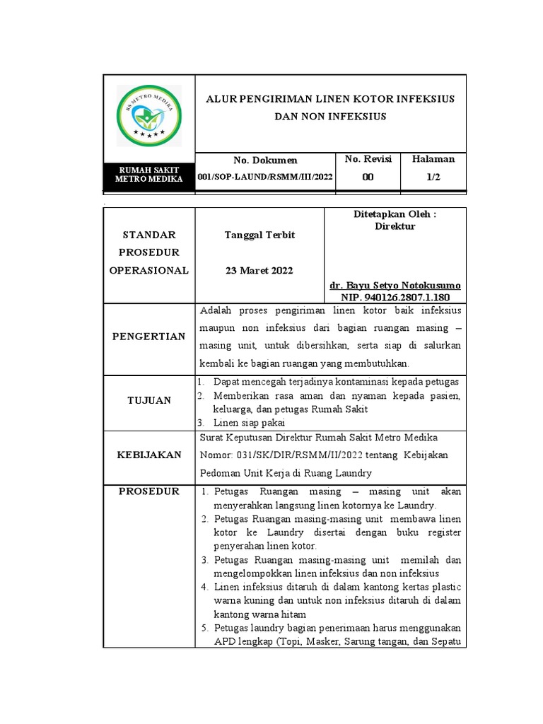 1.alur Pengiriman Linen Kotor Infeksius Dan Non Infeksius | PDF | Sains & Matematika