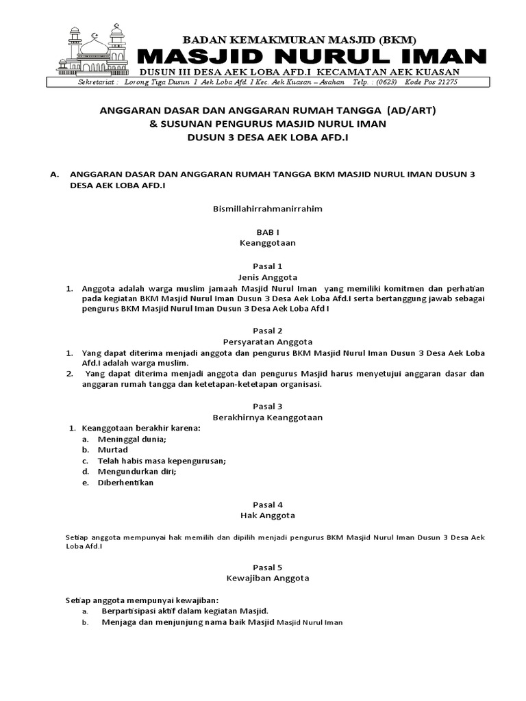 Anggaran Dasar Anggaran Rumah Tangga Pdf 