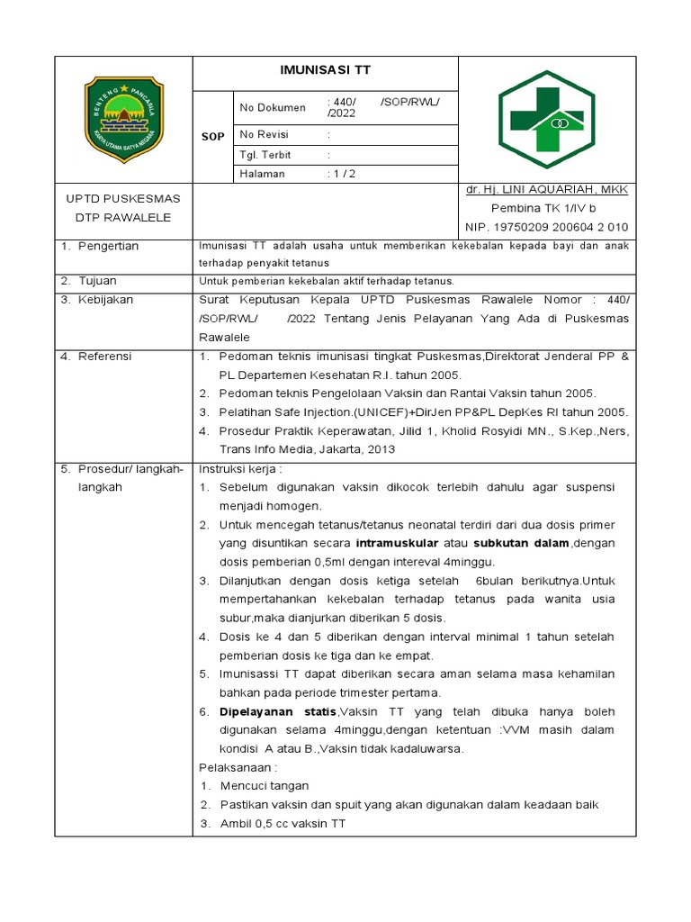 MENGENAL PROSEDUR IMUNISASI TT DI PUSKESMAS RAWALELE | PDF