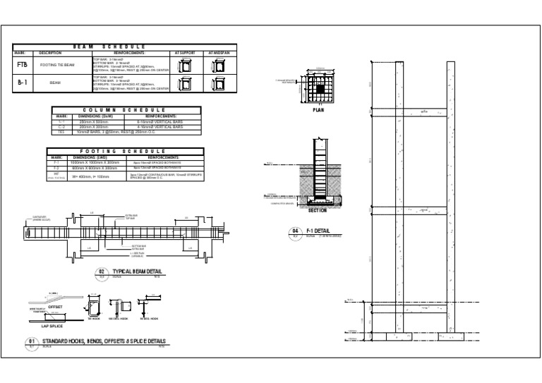 Reinforced Concrete Beam and Column Schedule with Footing Details | PDF ...