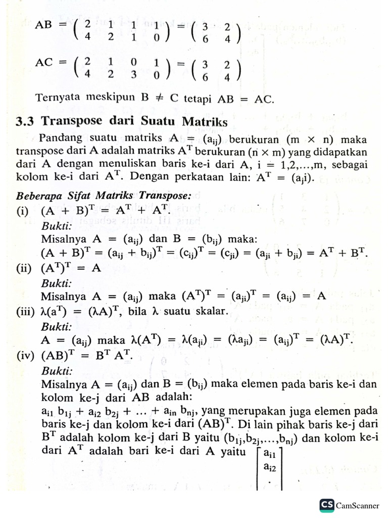 Matriks Transpose dan Jenis-Jenis Matriks | PDF