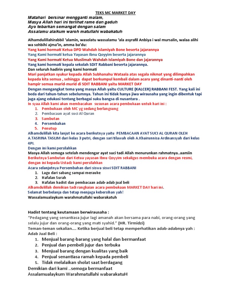 Teks MC Market Day | PDF