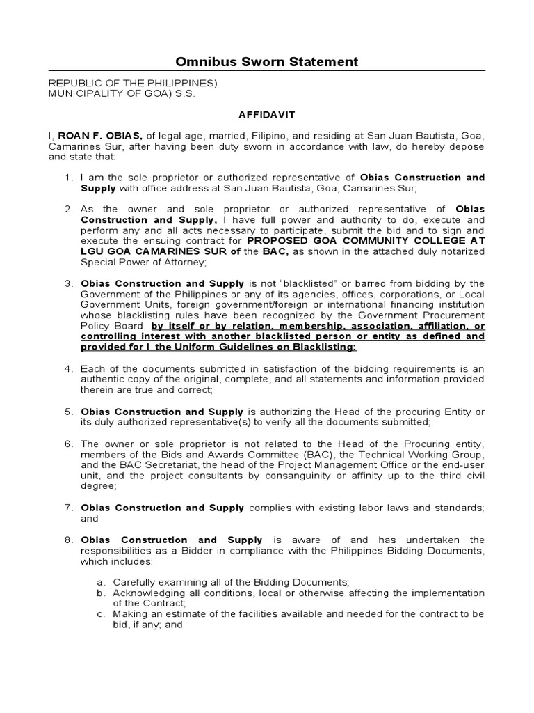 NEW OMNIBUS SWORN STATEMENT Updated | PDF | Fraud | Justice